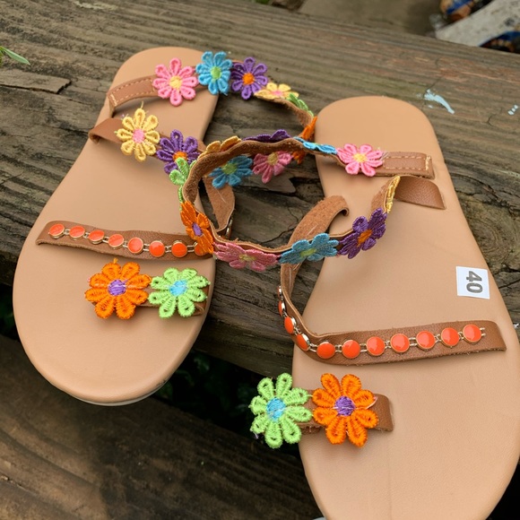 Shoes | Flat Flower Sandals | Poshmark